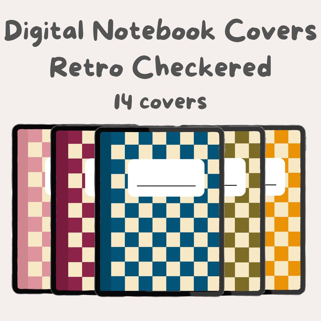 Retro Checkerboard Composition Digital Notebook Covers | Vintage Aesthetic Journal Cover ...