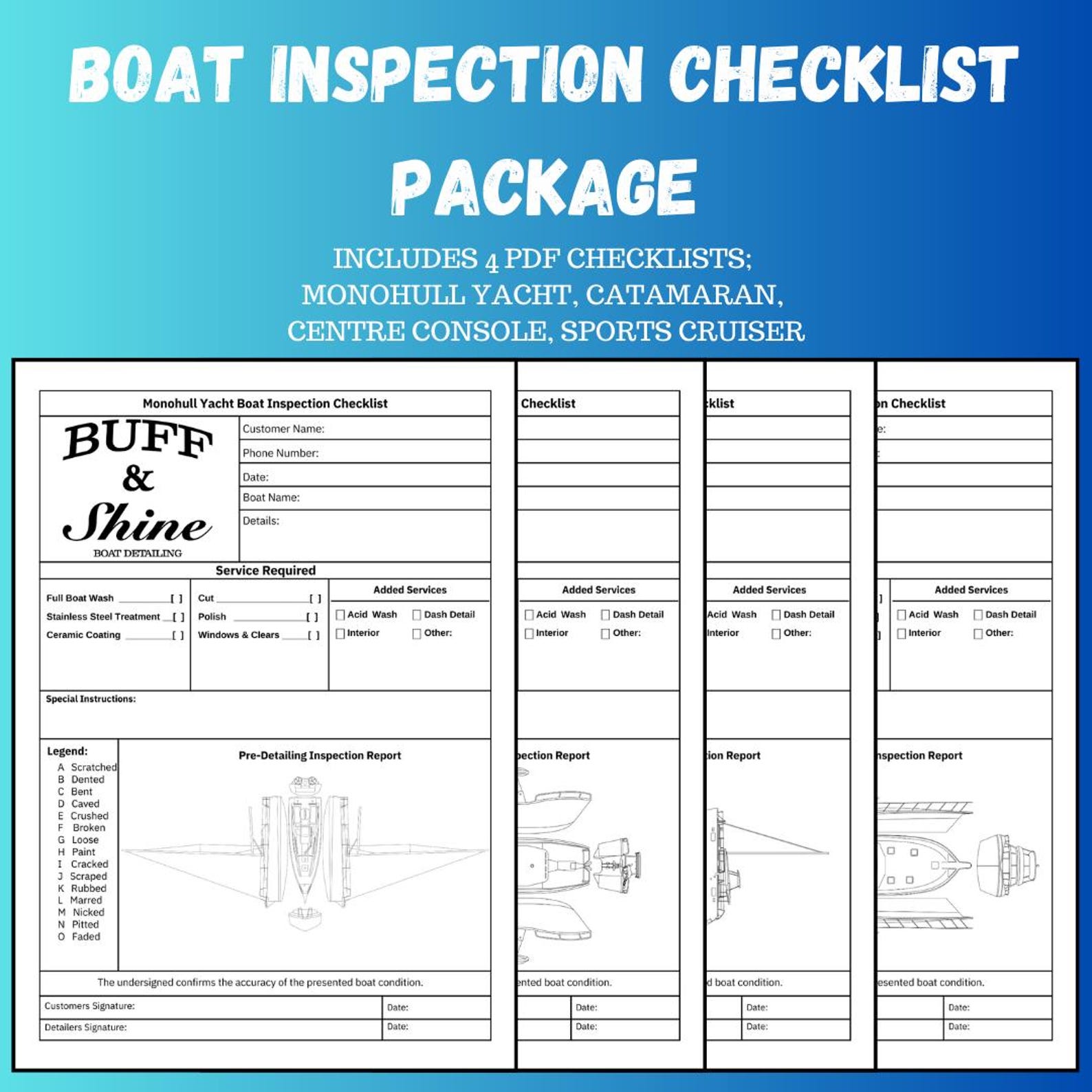 Boat Inspection Checklist Package - Detailing, Boat Works, Repairs ...