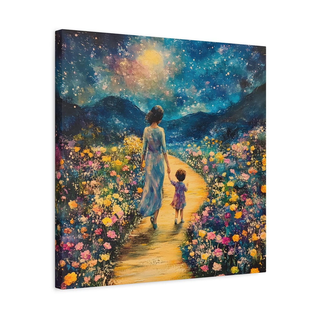 Mother and Child Canvas Art: Starry Flower Field Walk - Etsy