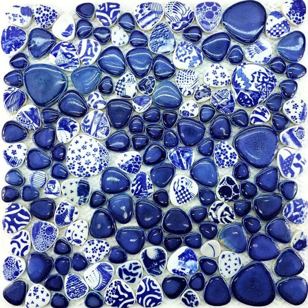 Blue Mix White Pebble Porcelain Kitchen Wall Bathroom Shower Flooring ...