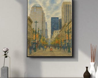 City Life Art "urban Daylight Watercolor" Print | Bustling City Life ...