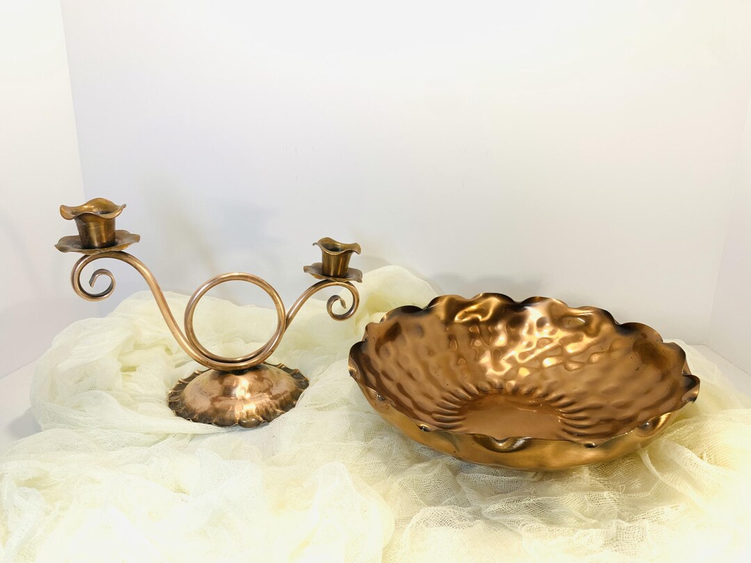 Gregorian Copper Bowl and Candelabra With a Swirl Design - Etsy