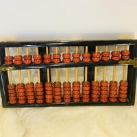 Vintage Wooden Abacus 14" Traditional Chinese Counting Tool With Brass ...