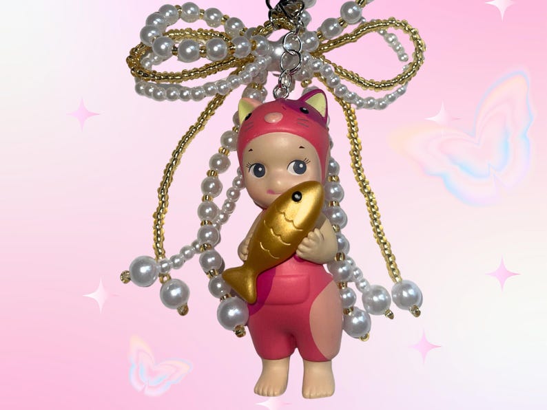 Custom Angel Keychain- Secret Happy Pink Cat - Etsy