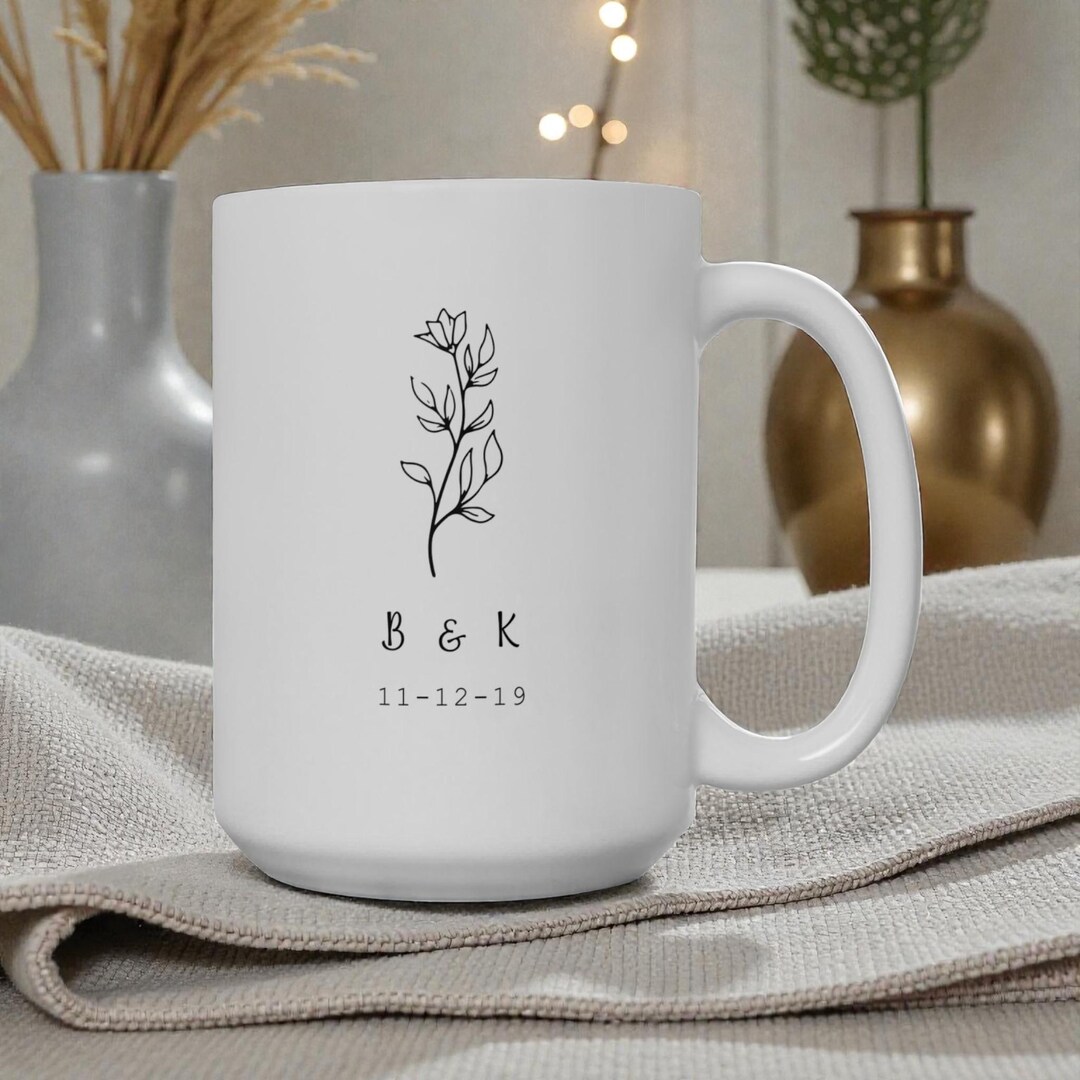 Coffee Mug With Your Name and Date of Birth, Floral Design, Ideal Gift ...