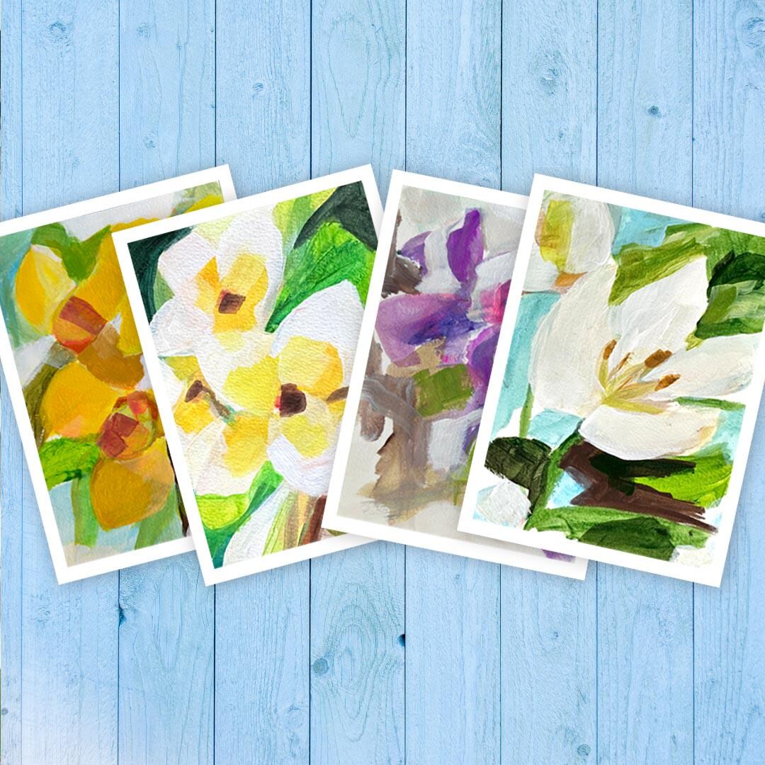 Abstract Bright Flower Print Set Vibrant Colorful Flora Art for Home ...