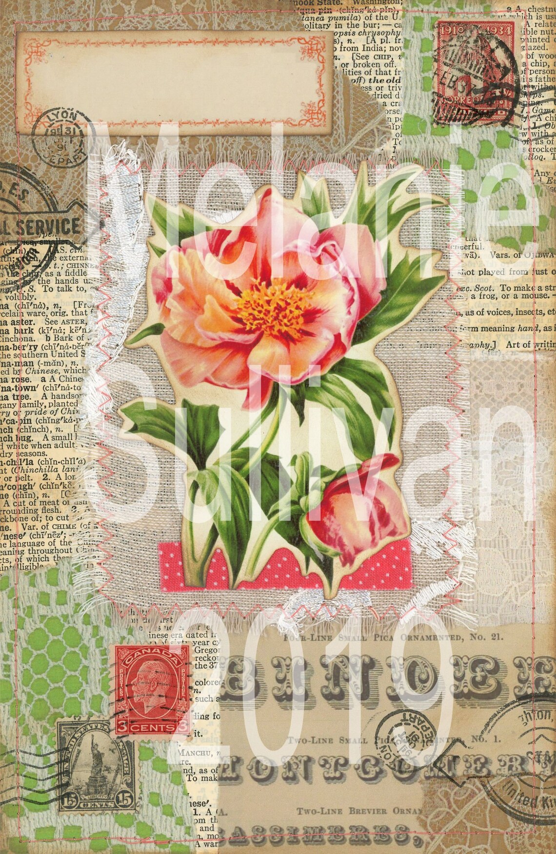 Digital Download: Floral Collage Cards 1 - Set of Four Journaling Cards ...