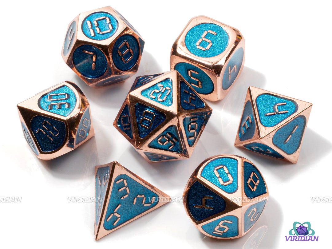 Teal Timekeeper | Enamel, Digital Numbered Metal Dice Set (7 ...