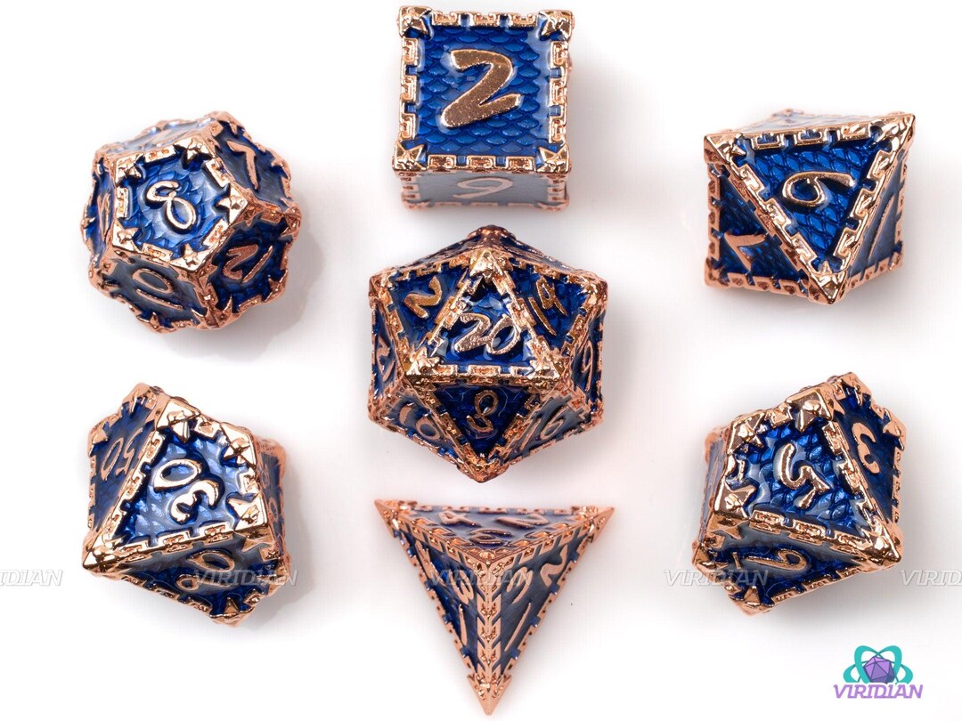 Sumo Splash | Blue Scales With Copper Chain Design Large Metal Dice Set ...