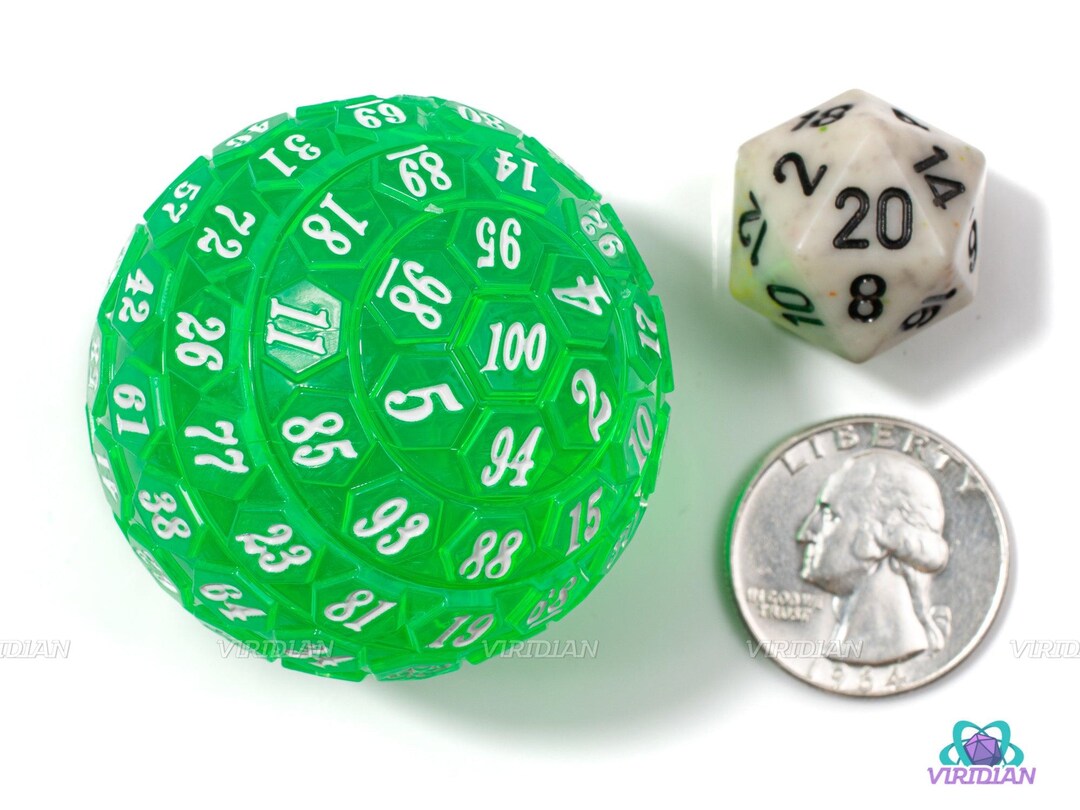 Green & White D100 | Translucent 45mm Giant Acrylic Die (1) - Etsy