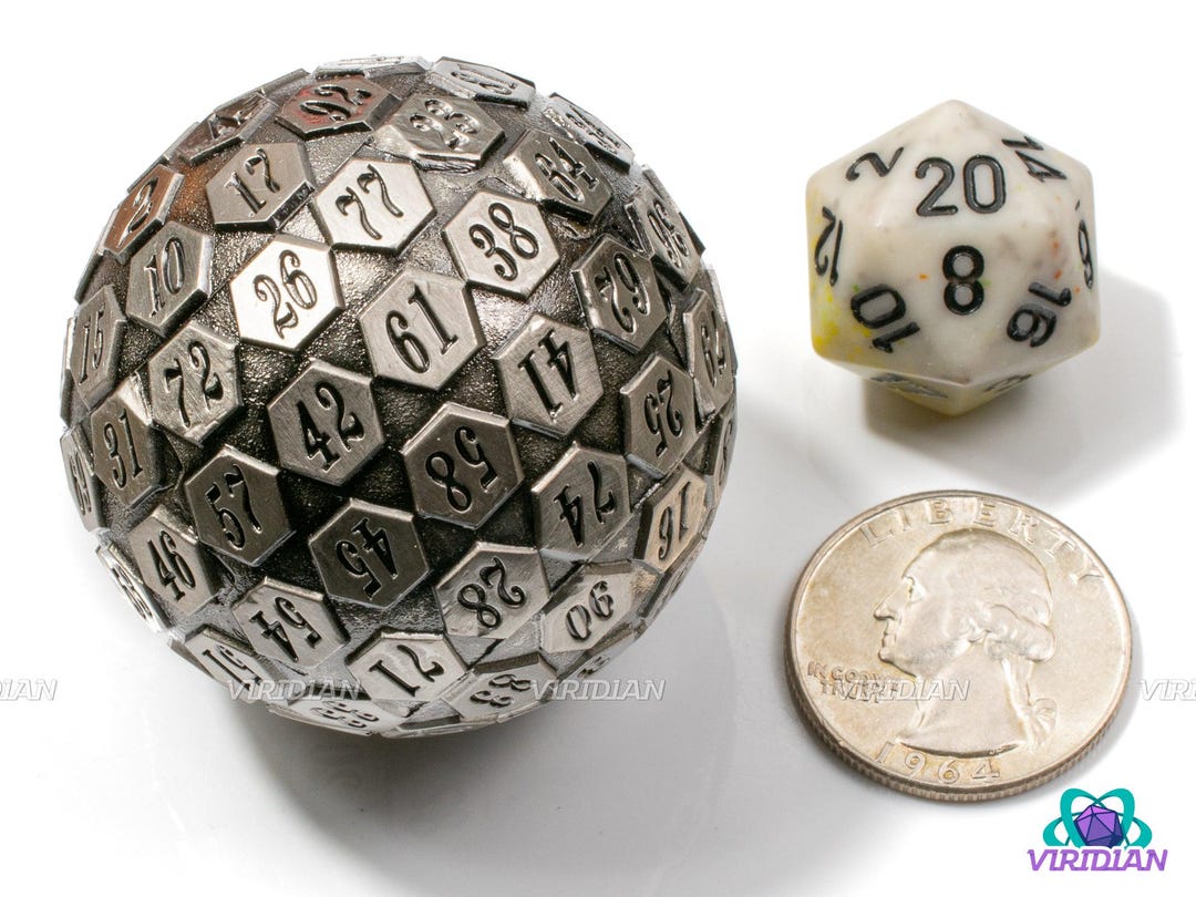 Silver D100 | Grey/steel Giant Probability Percent D% | Metal Die (1 ...