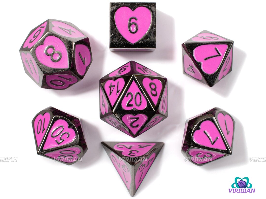 Cupid's Arrow | Pink & Black Heart Design Metal Dice Set (7) | Dungeons ...