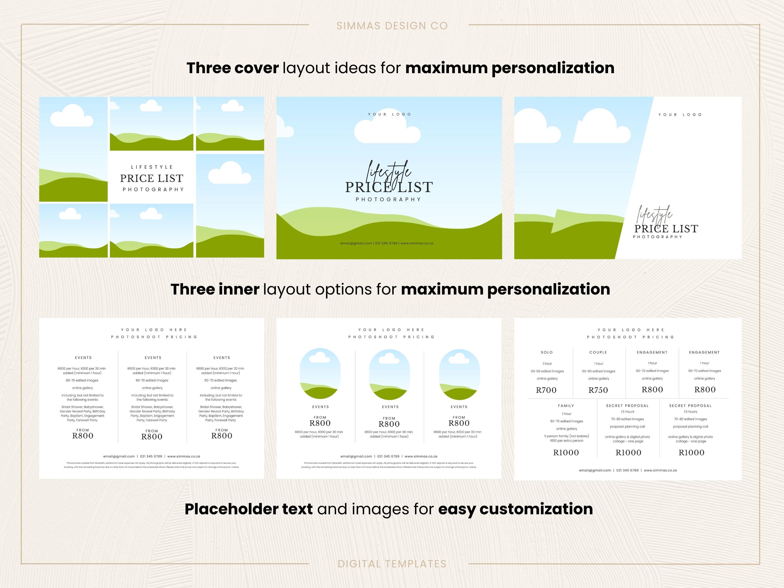 Editable Photography Pricing Guide Template | Canva Landscape Price ...