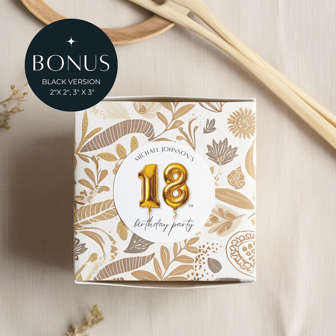 Editable 18th Birthday Label, Round Sticker Template, DIY Party Favor ...