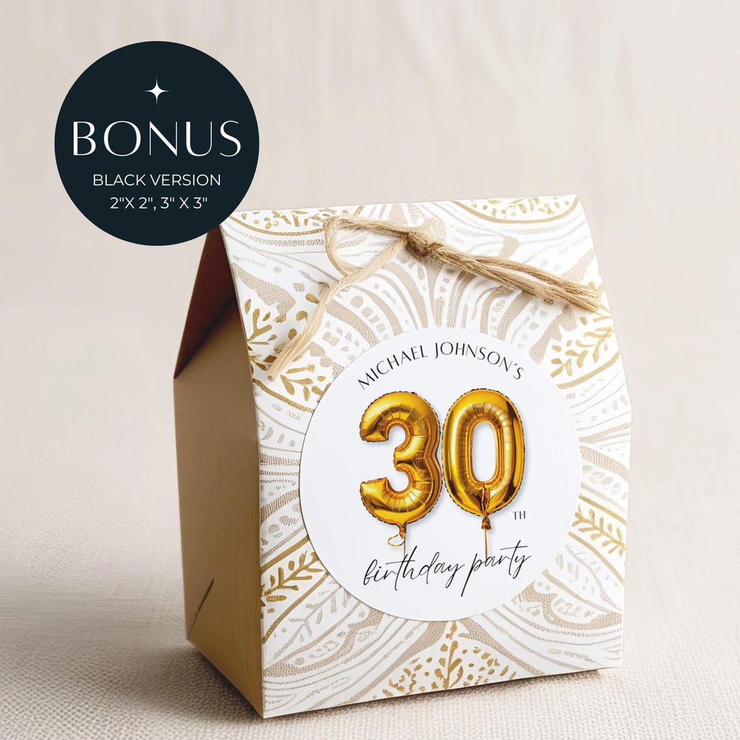 Custom 30th Birthday Sticker Template, Editable Canva Tag , Round DIY ...