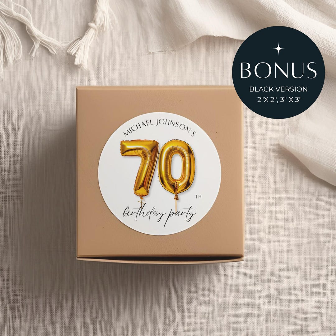 70th Birthday Sticker Canva Template, Printable Round Labels, Party ...