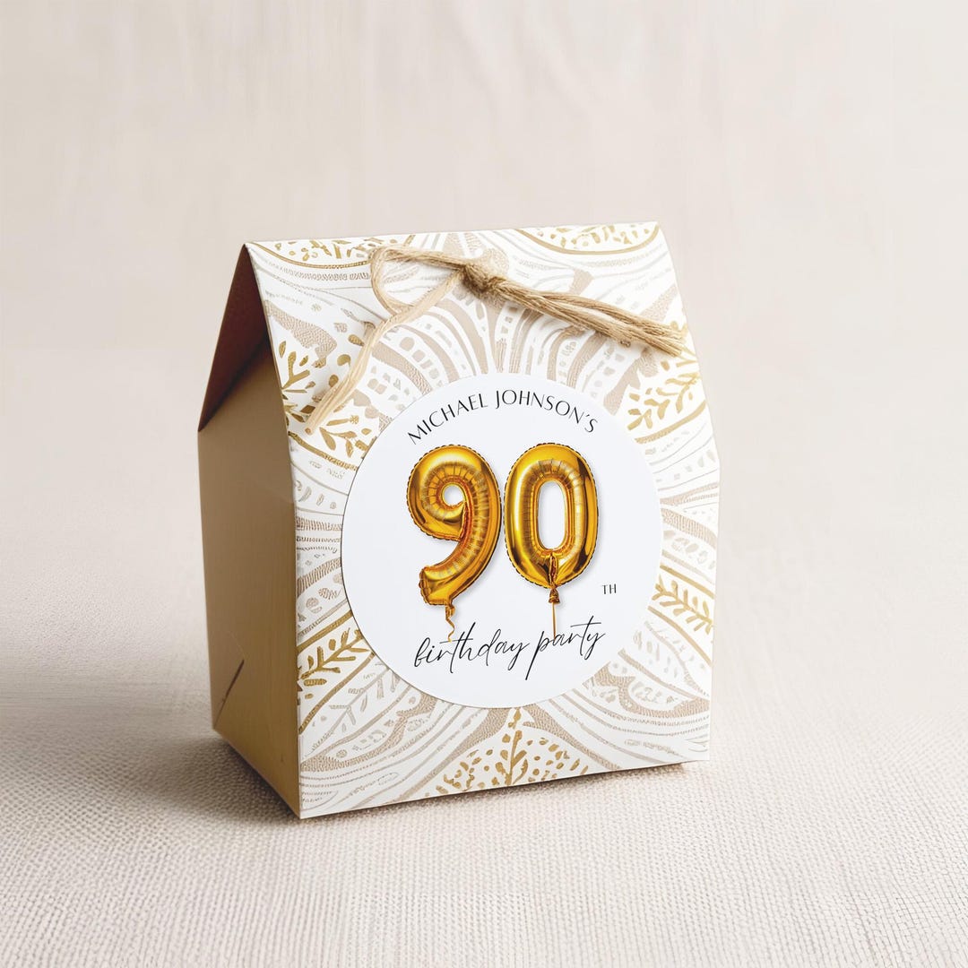 Editable Custom Sticker, 90th Birthday Canva Template, Printable Round ...