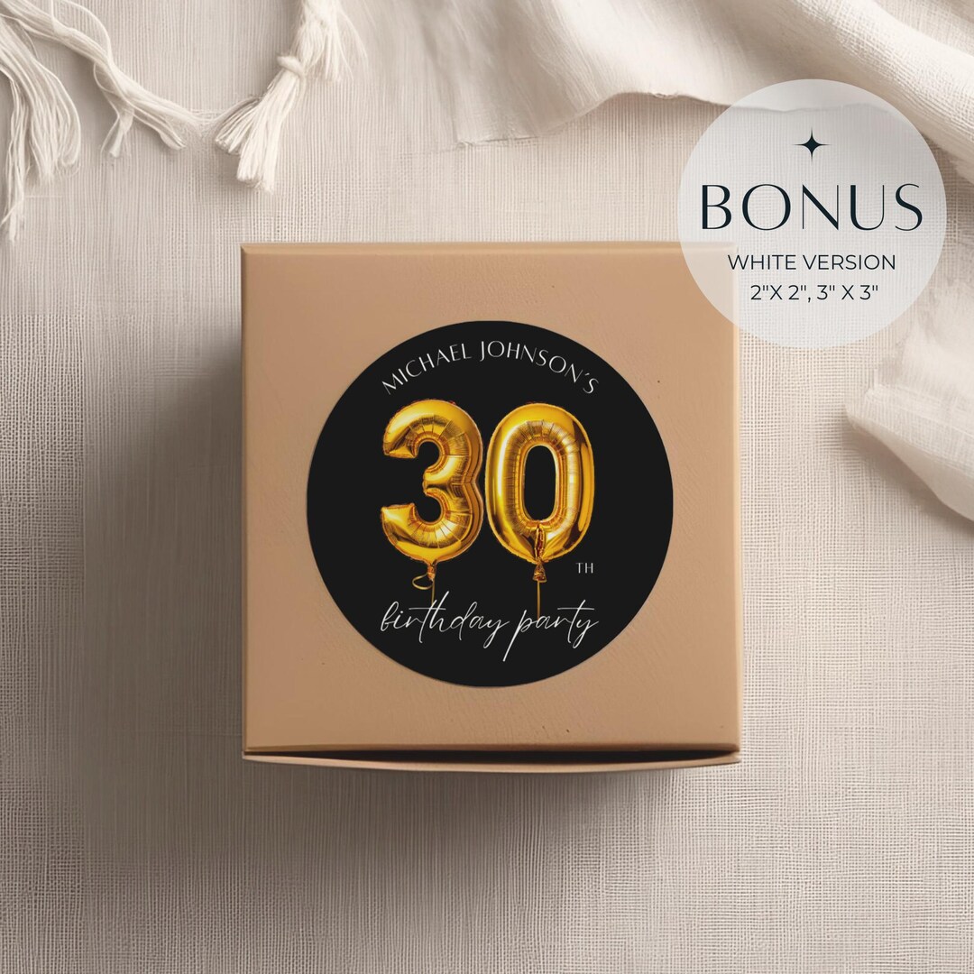 30th Birthday Round Sticker Template, Editable Canva Design, Custom DIY ...