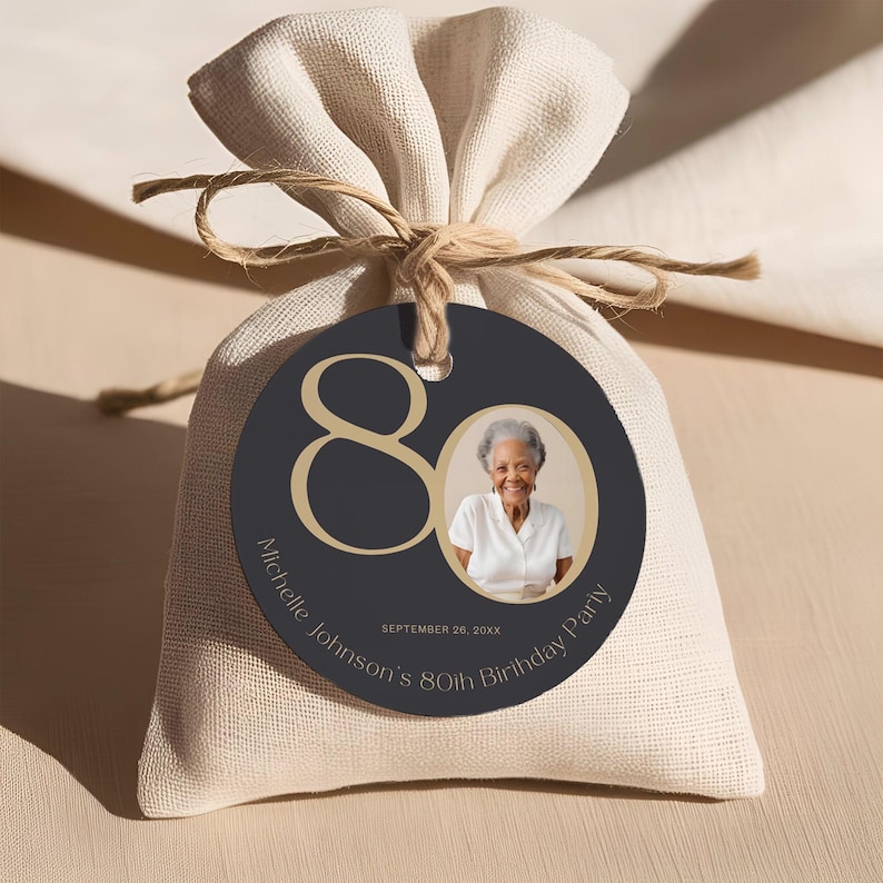 80th Birthday Party Favor Tag, Editable Canva Template, Printable Gold ...