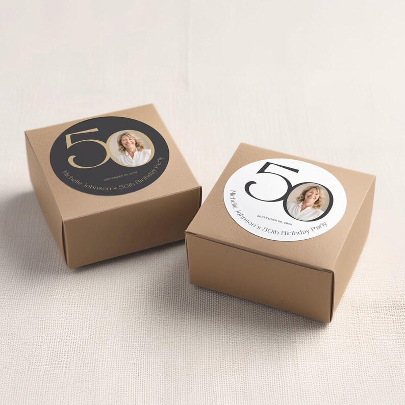 Custom 50th Birthday Party Favor Tag, Editable Canva Template, Round ...