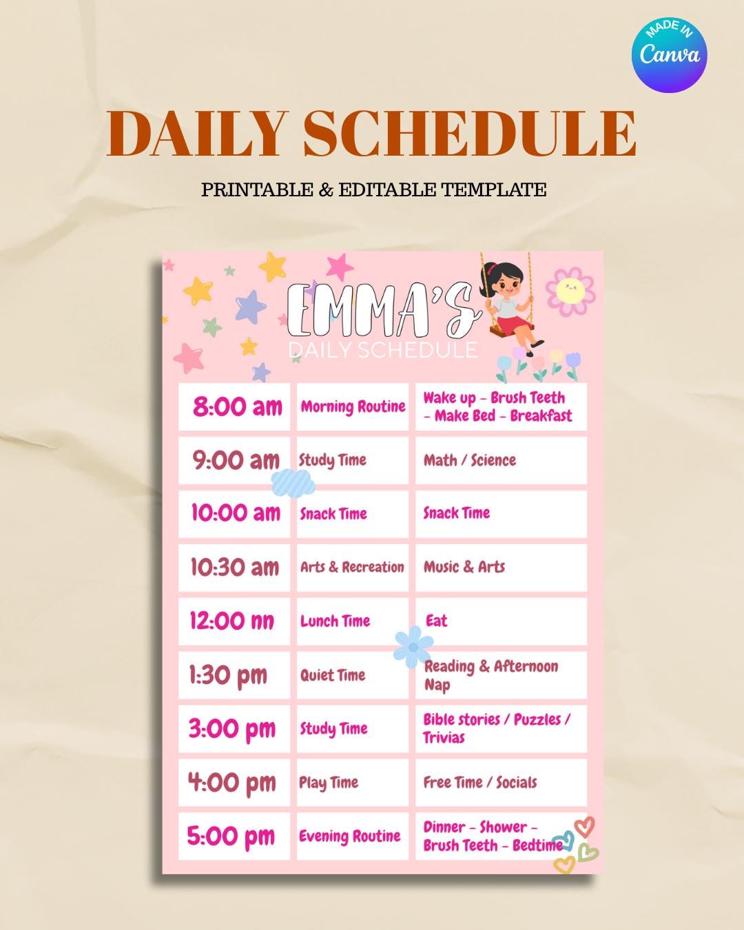 Editable Kids Daily Schedule Planner, Routine, Daily Planner ...