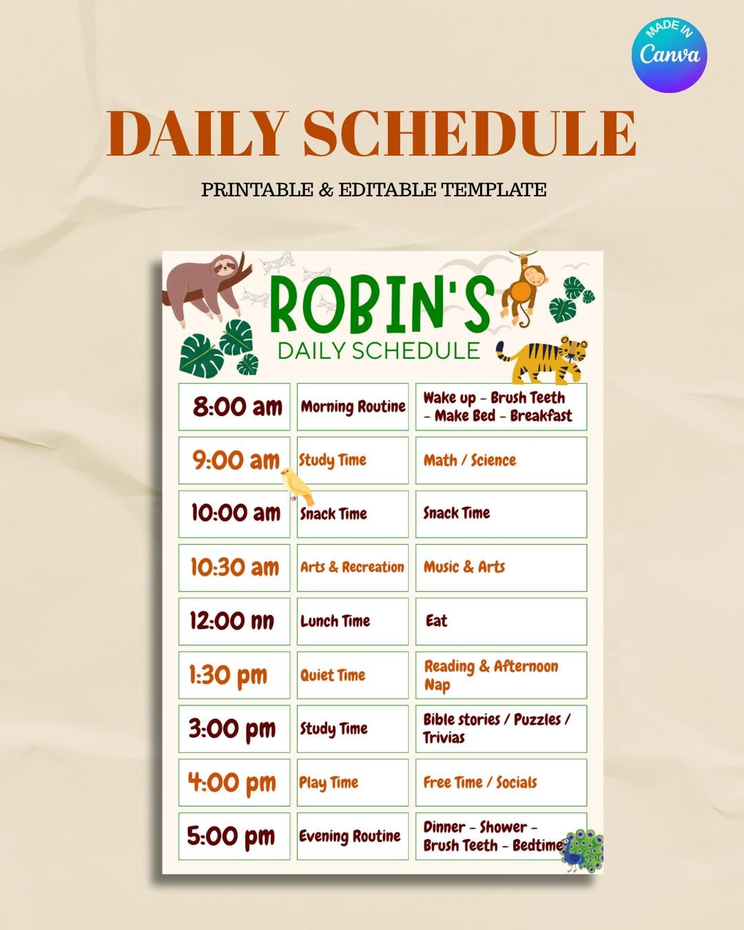 Editable Kids Daily Schedule Planner, Routine, Daily Planner ...