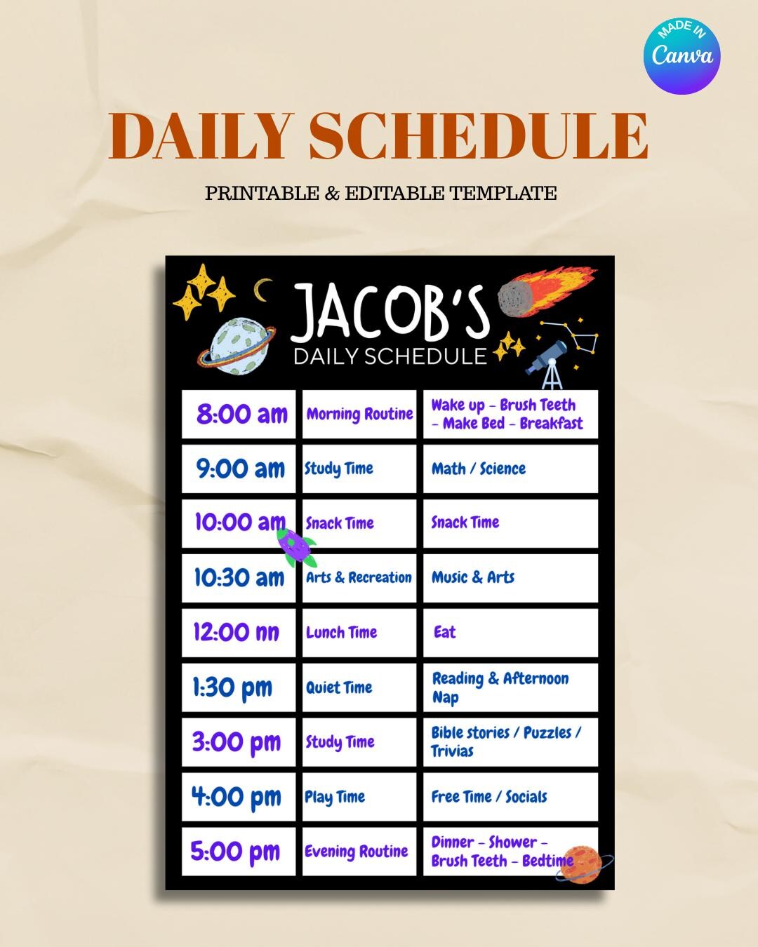 Editable Kids Daily Schedule Planner, Routine, Daily Planner ...