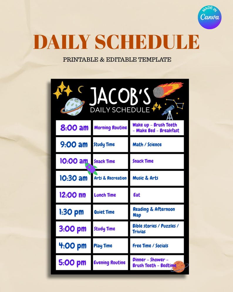 Editable Kids Daily Schedule Planner, Routine, Daily Planner ...