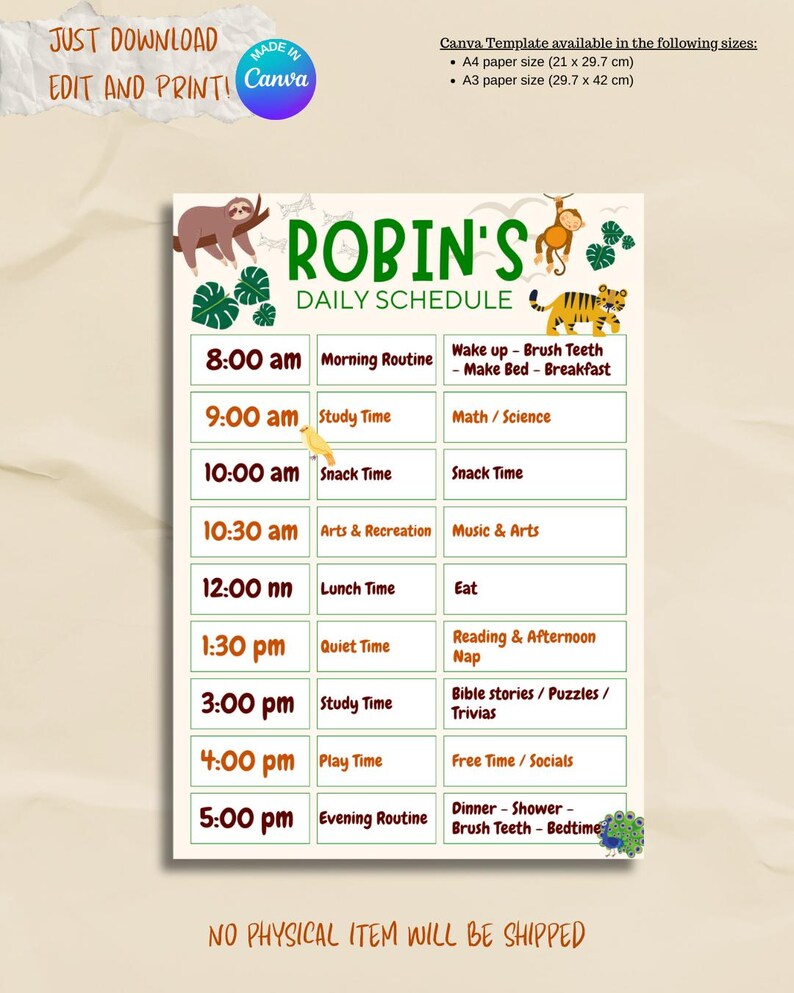 Editable Kids Daily Schedule Planner, Routine, Daily Planner ...