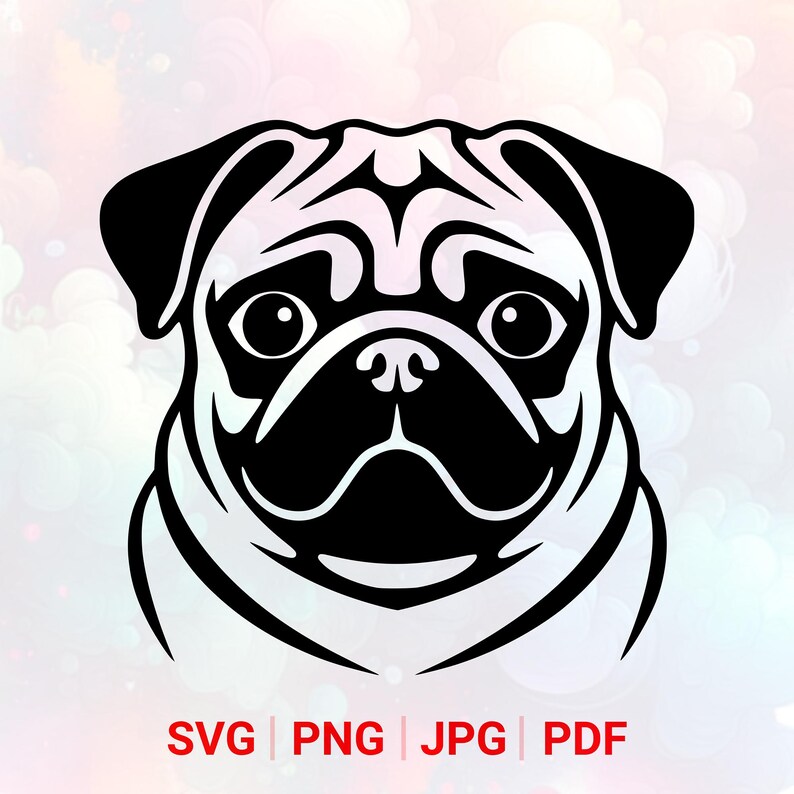 Pug Head SVG: PNG, Dog Clipart, Vector Design, Laser Cut File (digital ...
