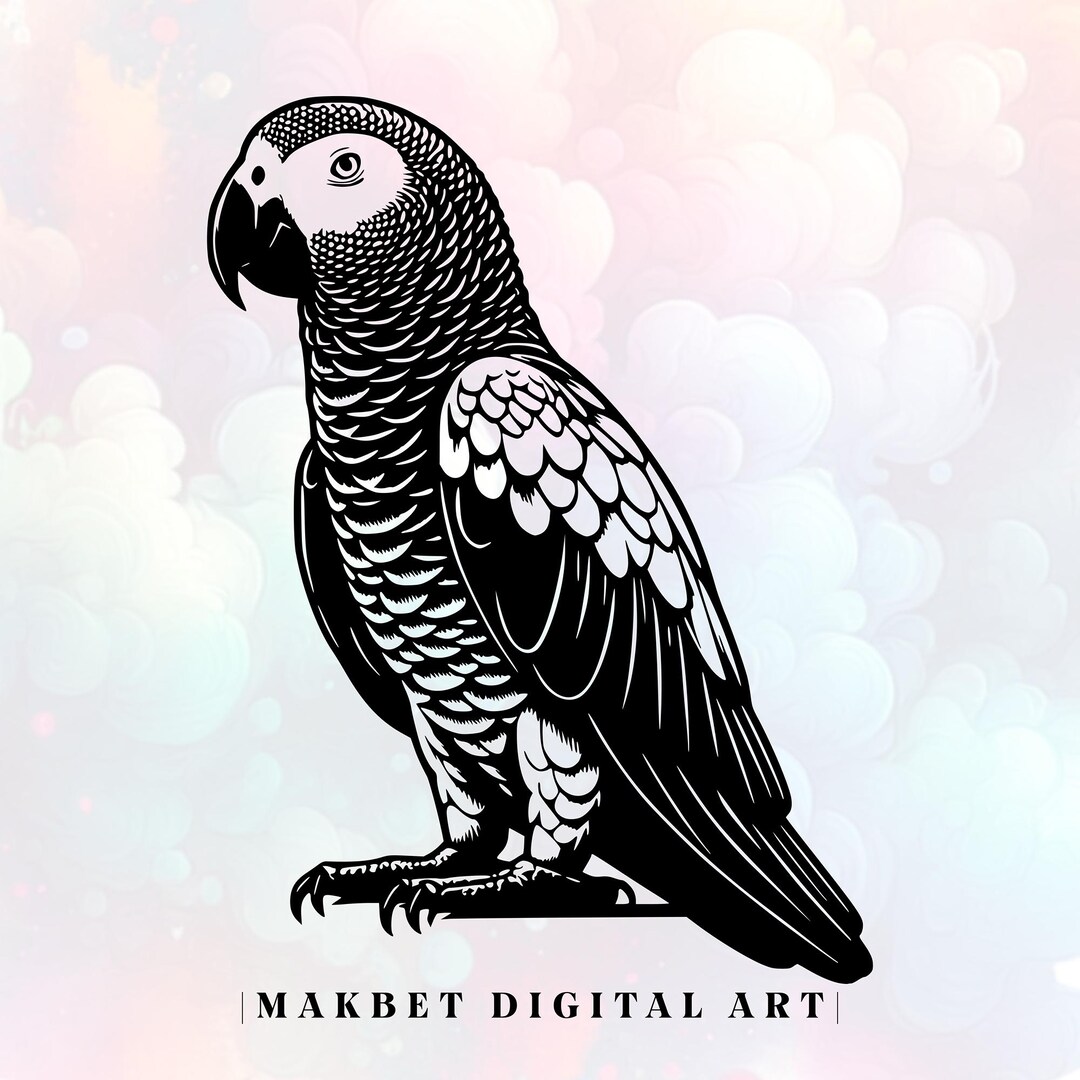 African Grey Parrot Svg Png Pdf Laser Engrave Cut File Clipart Vector ...