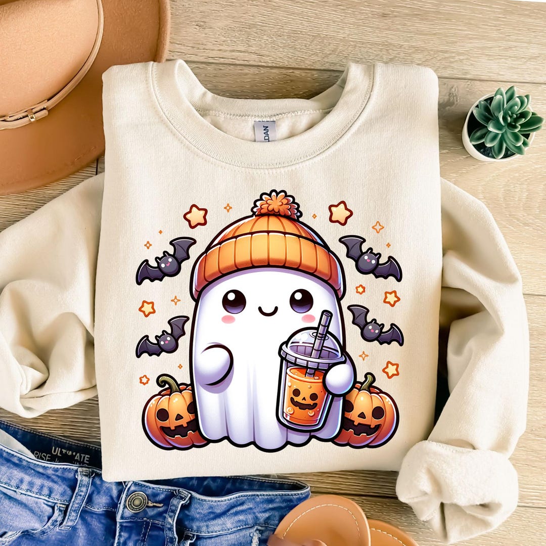 Kawaii Ghost Halloween PNG: Spooky Boba Drink Clipart (digital Download ...