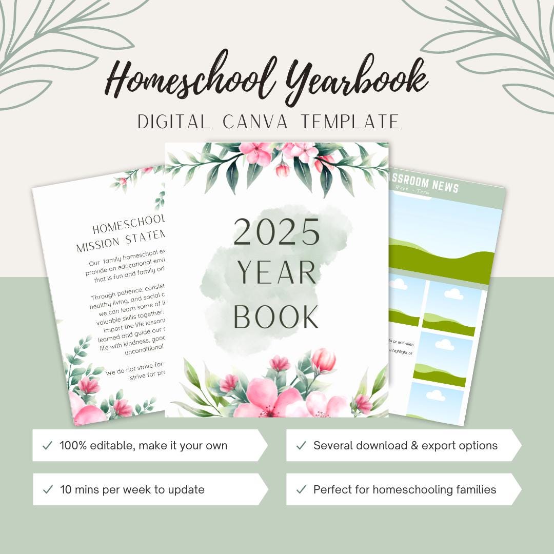 Homeschool Yearbook Template | Editable Canva Yearbook | Printable ...