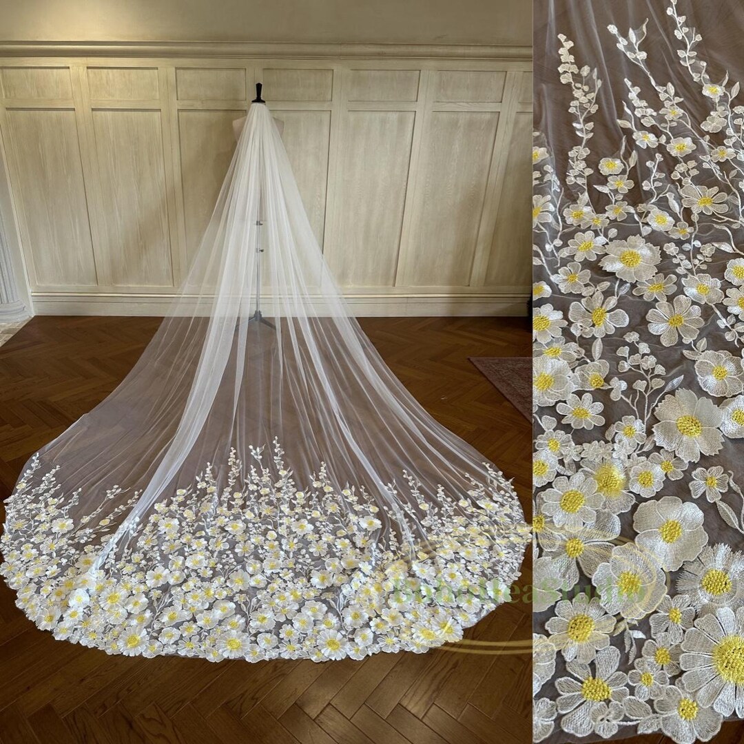 Sunflower Lace Bridal Veil Garden Wedding Veil Floral Wedding Veil ...
