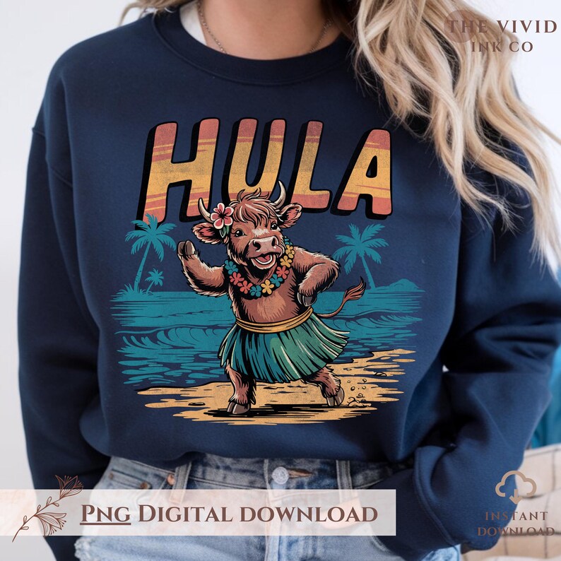 Hula Cow PNG | Hawaiian Highland Cow SVG | Funny Summer Shirt Design ...