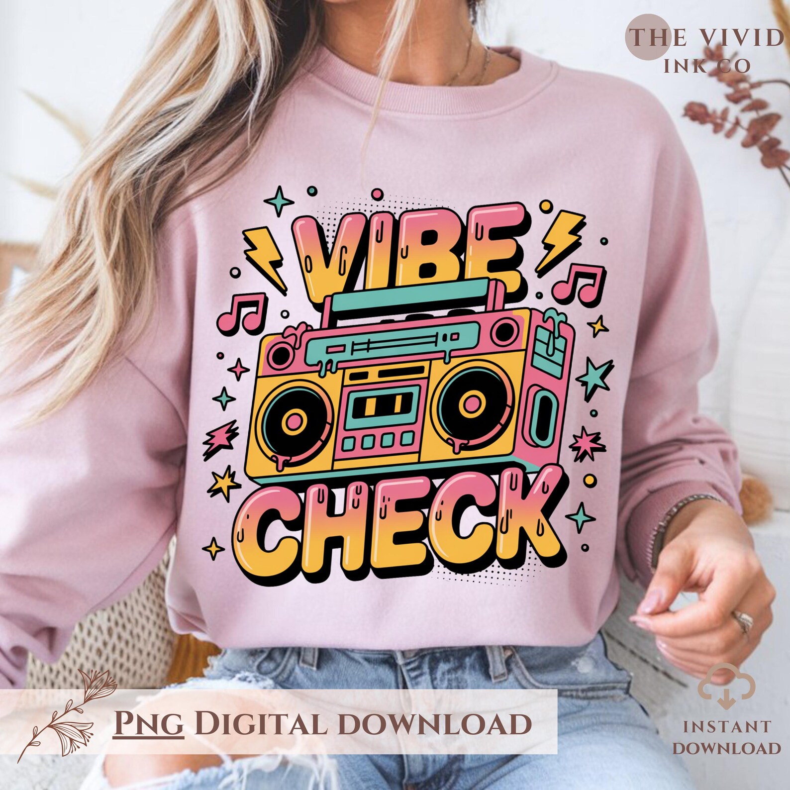 Vibe Check PNG | Retro Boombox PNG | 90s Music Sublimation Design ...
