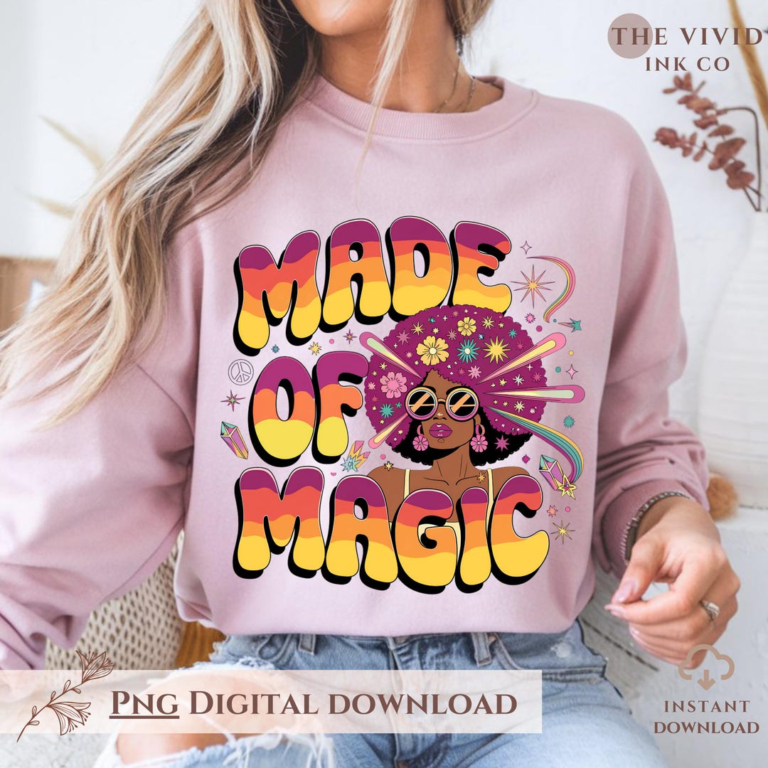 Made of Magic PNG | Groovy Afro Woman PNG | Retro Feminine Aesthetic ...