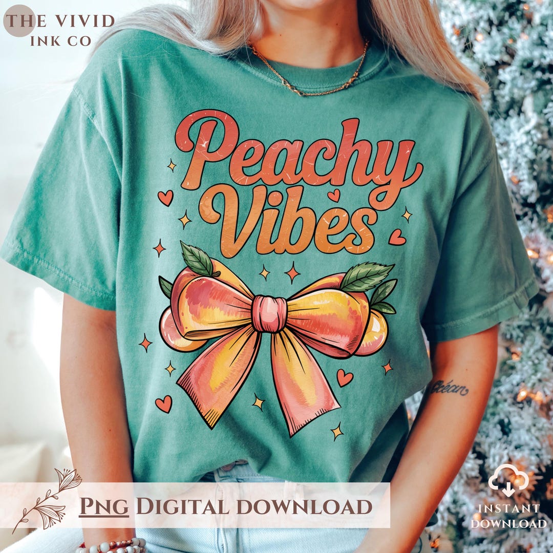 Peachy Vibes PNG | Peach Bow PNG | Gingham Peach | Cute Summer Fruit ...