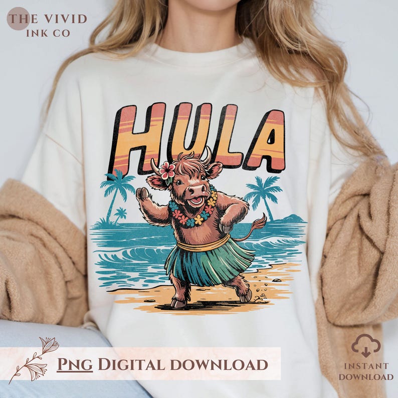 Hula Cow PNG | Hawaiian Highland Cow SVG | Funny Summer Shirt Design ...