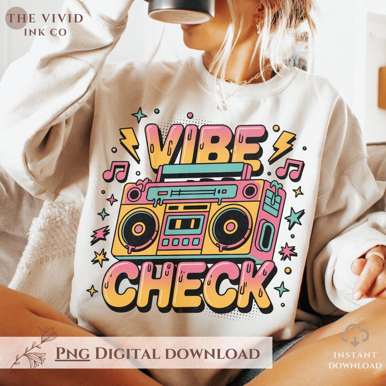 Vibe Check PNG | Retro Boombox PNG | 90s Music Sublimation Design ...