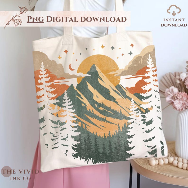 Sunset Mountain View PNG & SVG | Retro Nature Landscape | Adventure Scene | Hiking Outdoor Art ...