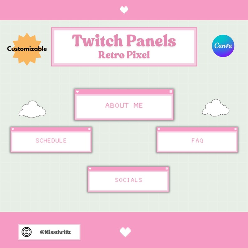 Twitch Panels - Soft Pink Retro Pixel Aesthetic | Cute Pixel Art Stream ...