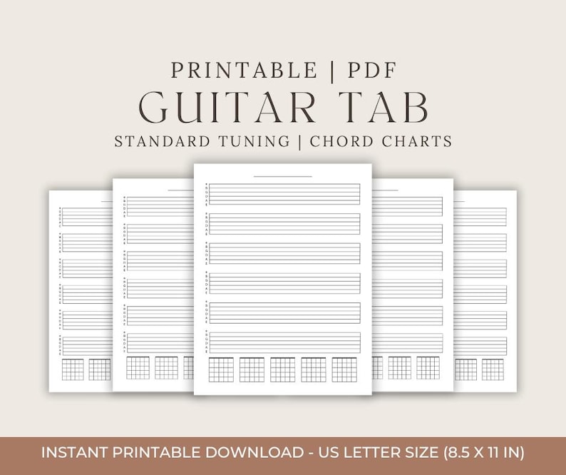 Printable Guitar Tab Chord Chart PDF Blank Tablature Sheet Paper for ...