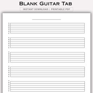 Printable Guitar Tab Chord Chart PDF Blank Tablature Sheet Paper for ...