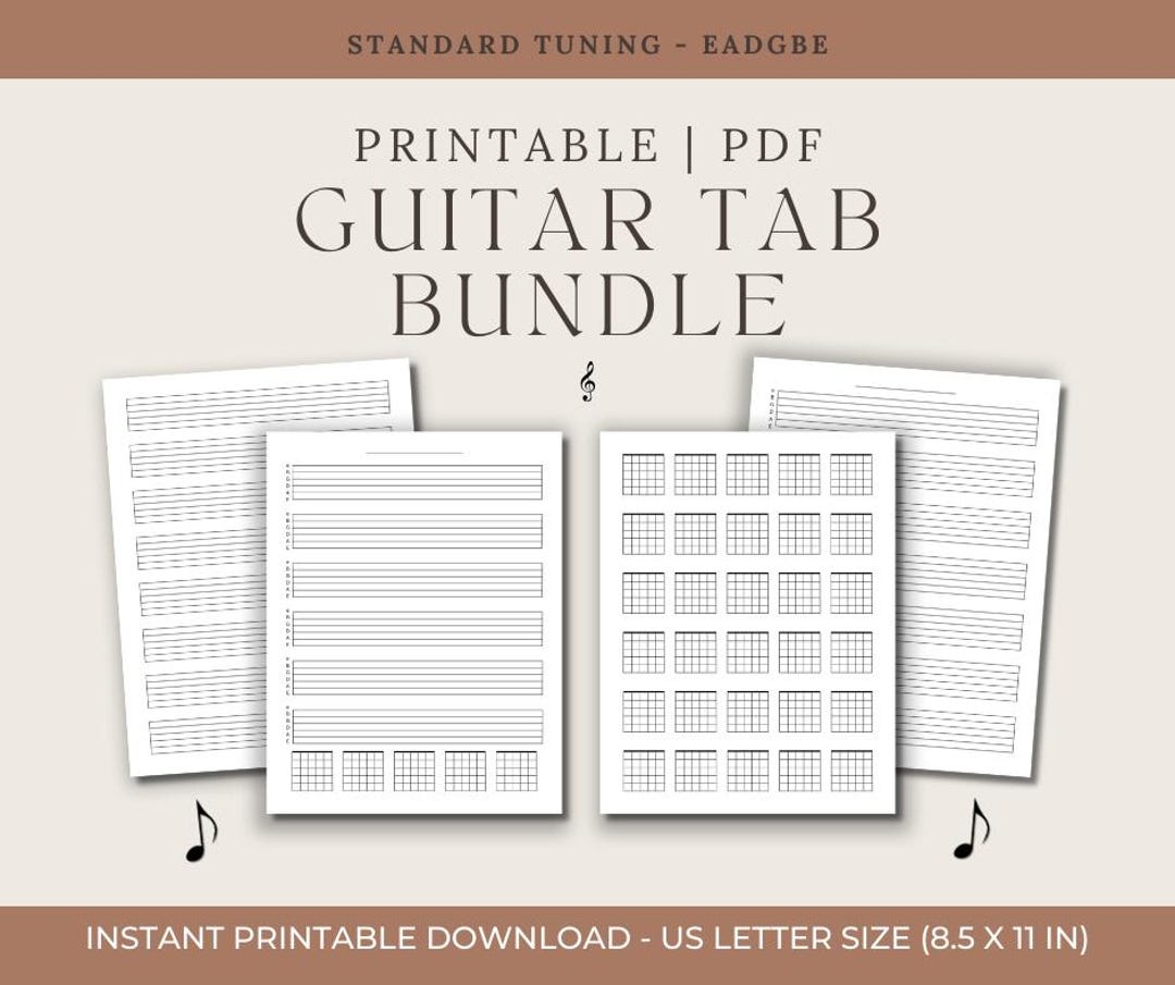 Printable Guitar Tab PDF Blank Tablature Sheet Paper Bundle for ...