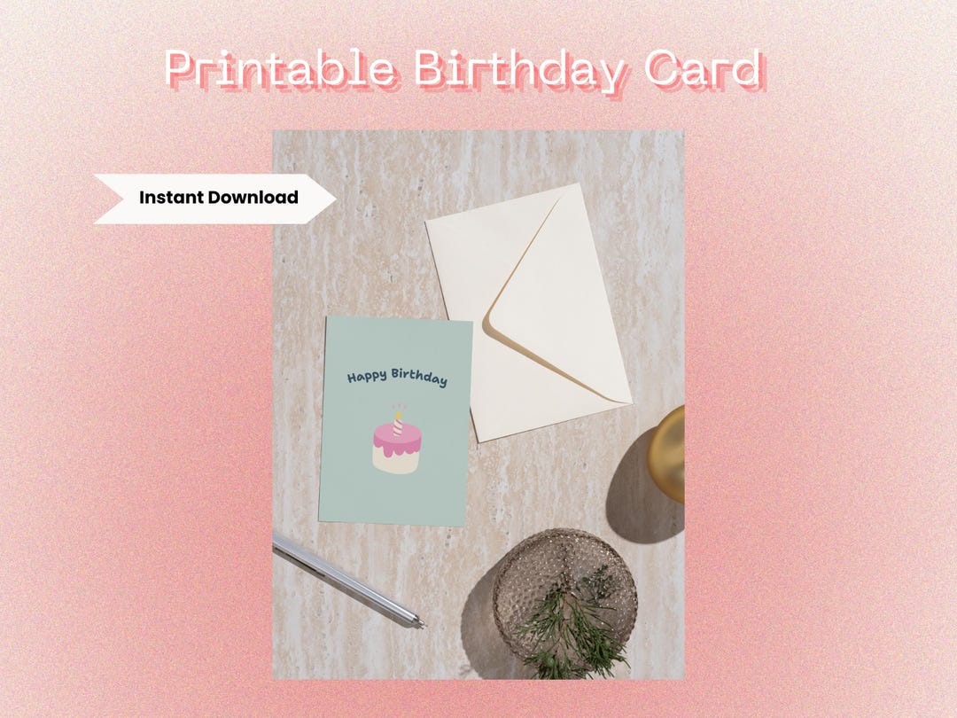 Sage Green & Pink Printable Birthday Card - Digital Download ...