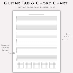 Printable Guitar Tab Chord Chart PDF Blank Tablature Sheet Paper for ...
