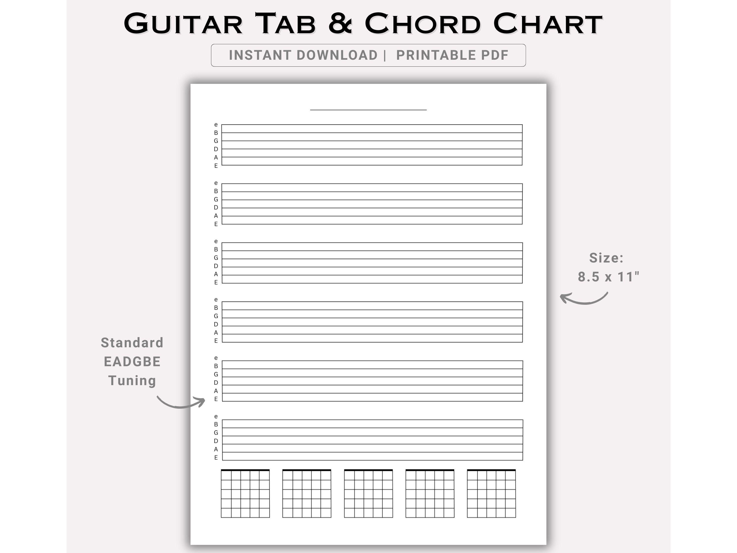 Printable Guitar Tab Chord Chart PDF Blank Tablature Sheet Paper for ...