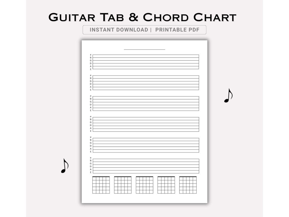 Printable Guitar Tab Chord Chart PDF Blank Tablature Sheet Paper for ...