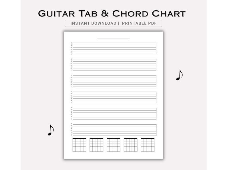 Printable Guitar Tab Chord Chart PDF Blank Tablature Sheet Paper for ...